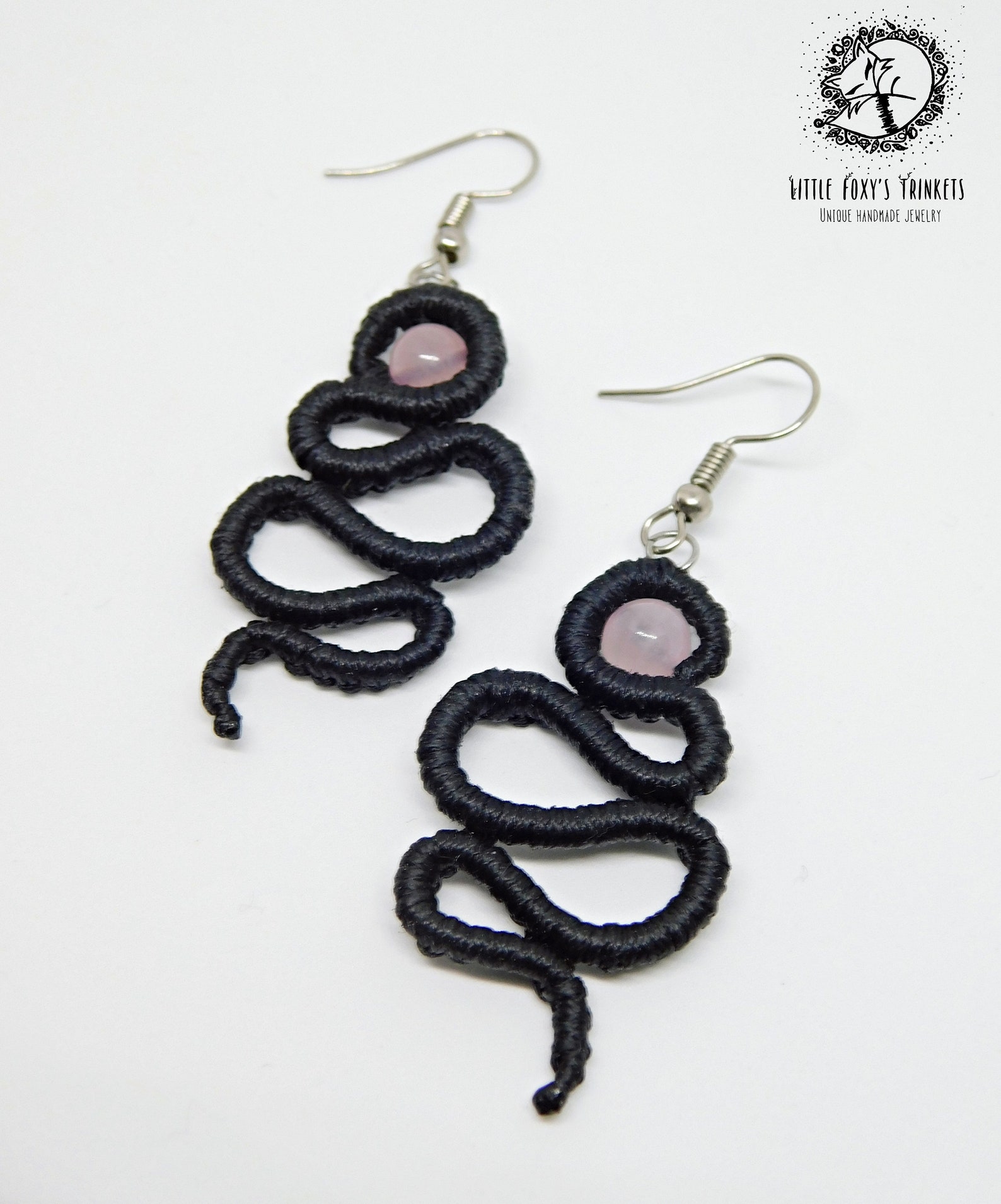Macrame Snake Earrings With Gemstones Beaded Small Snake - Etsy