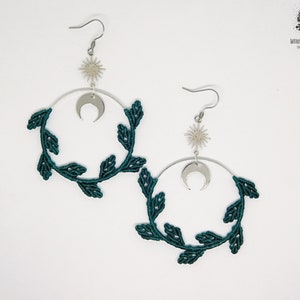 Celestial Macrame Hoops With Leaves, Green Nature Inspired Hoop ...