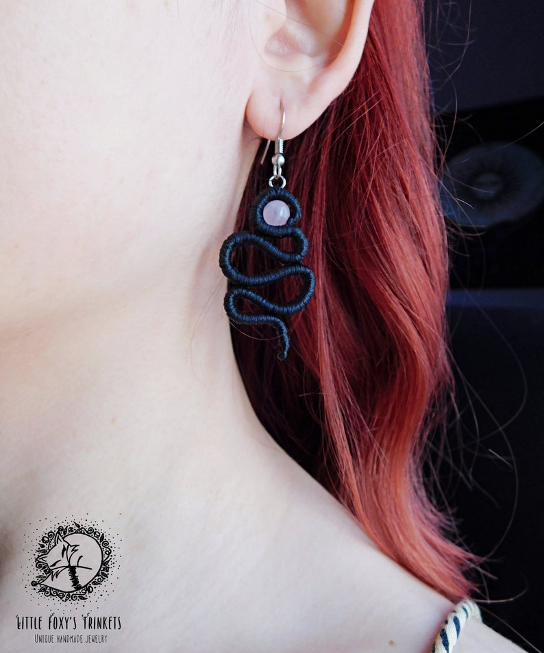 Macrame Snake Earrings With Gemstones Beaded Small Snake - Etsy