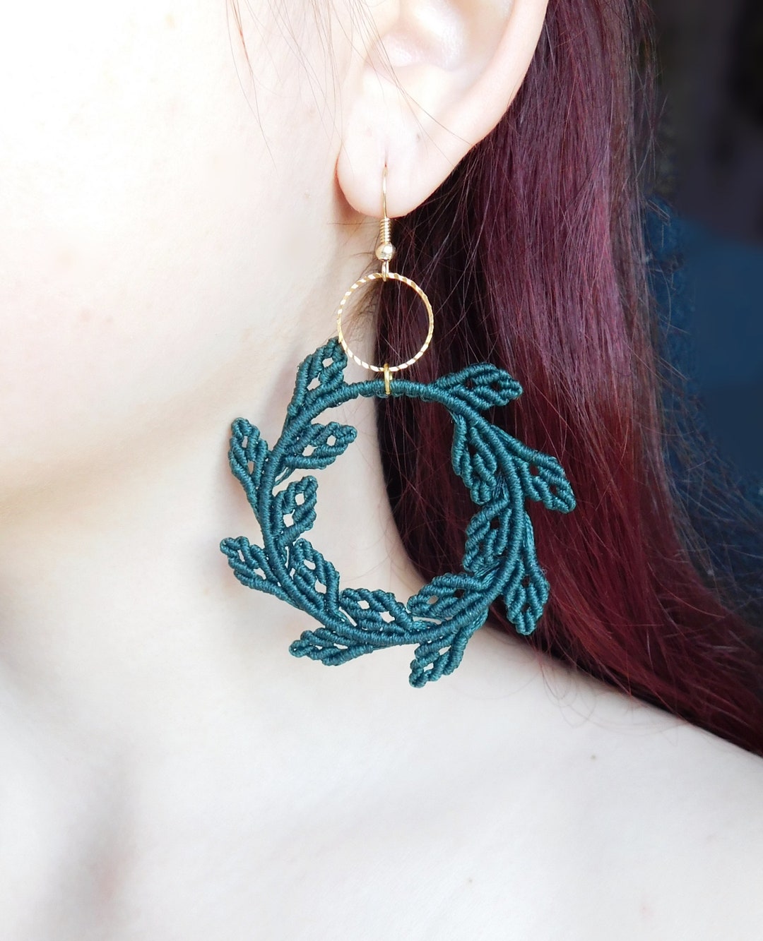 Big Statement Macrame Leaf Hoops, Micro Macrame Earrings With Leaves ...
