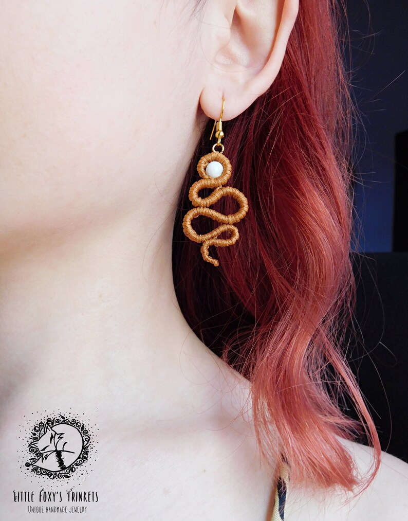 Macrame Snake Earrings With Gemstones Beaded Small Snake - Etsy