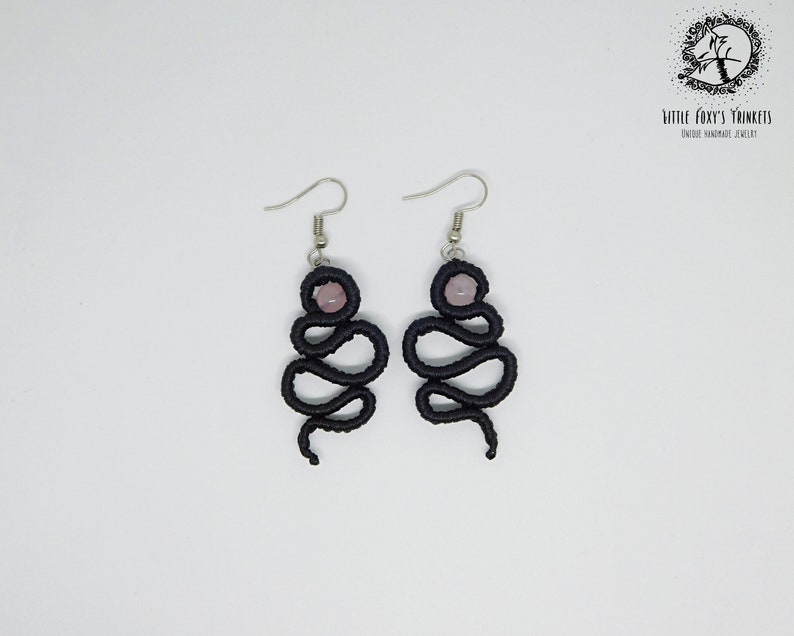 Macrame Snake Earrings With Gemstones Beaded Small Snake - Etsy