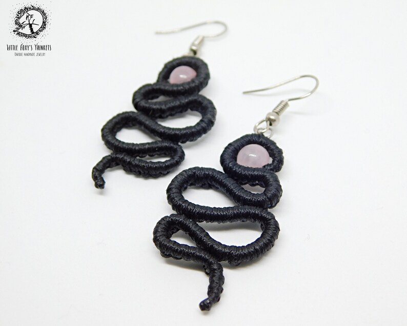 Macrame Snake Earrings With Gemstones Beaded Small Snake - Etsy