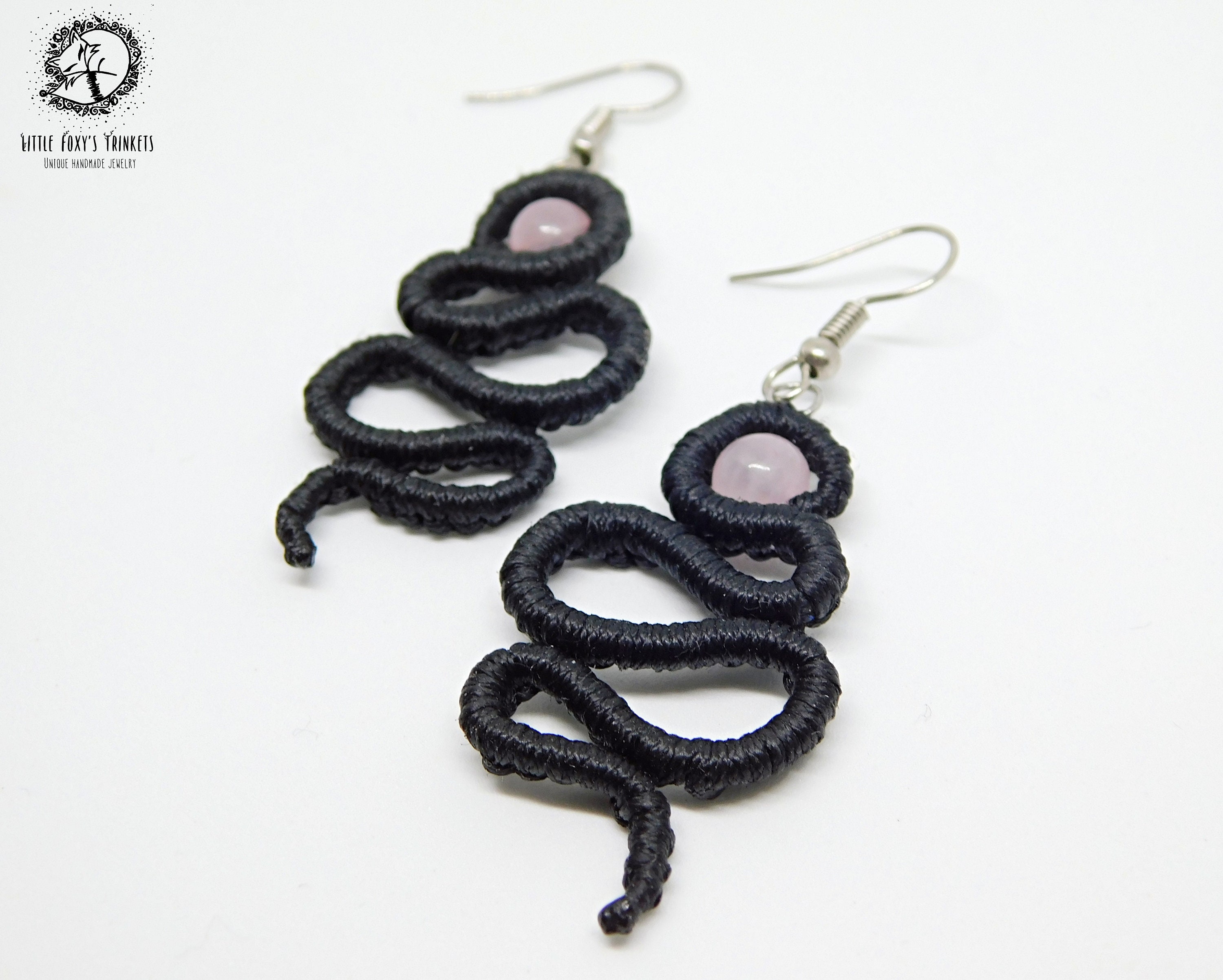 Macrame Snake Earrings With Gemstones Beaded Small Snake - Etsy