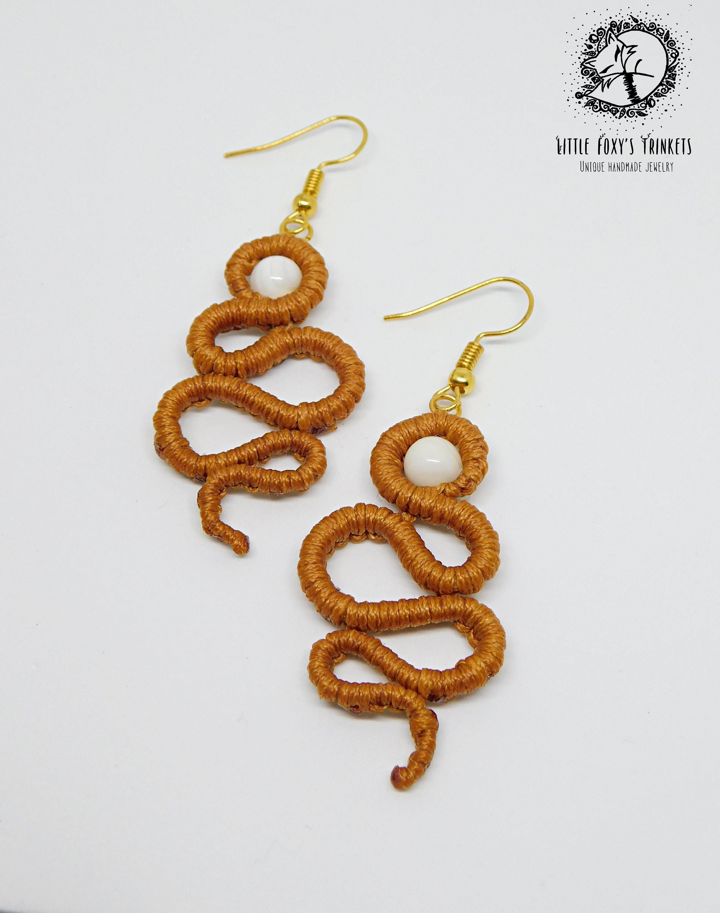 Macrame Snake Earrings With Gemstones Beaded Small Snake - Etsy