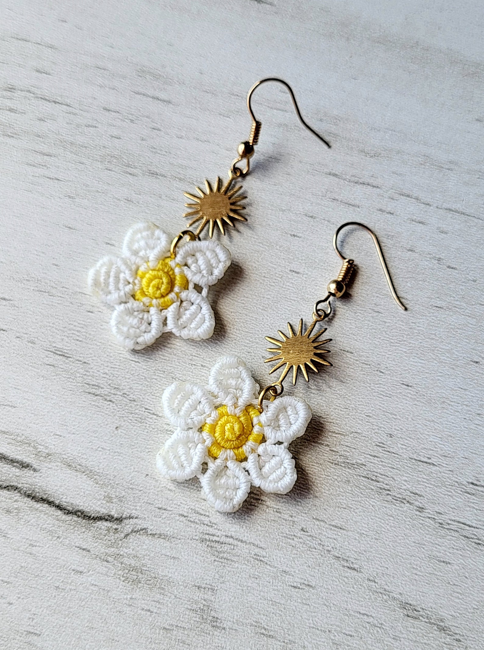 Macrame Daisy Flower Earrings With Sun Charms Sun Flower - Etsy