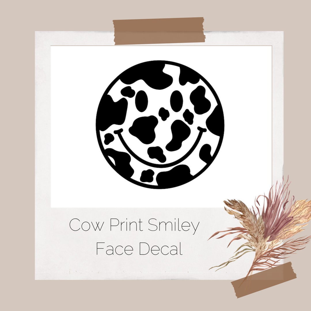 Cow Print Smiley Face Decal Smile Decal Cow Print Car Decal Laptop ...