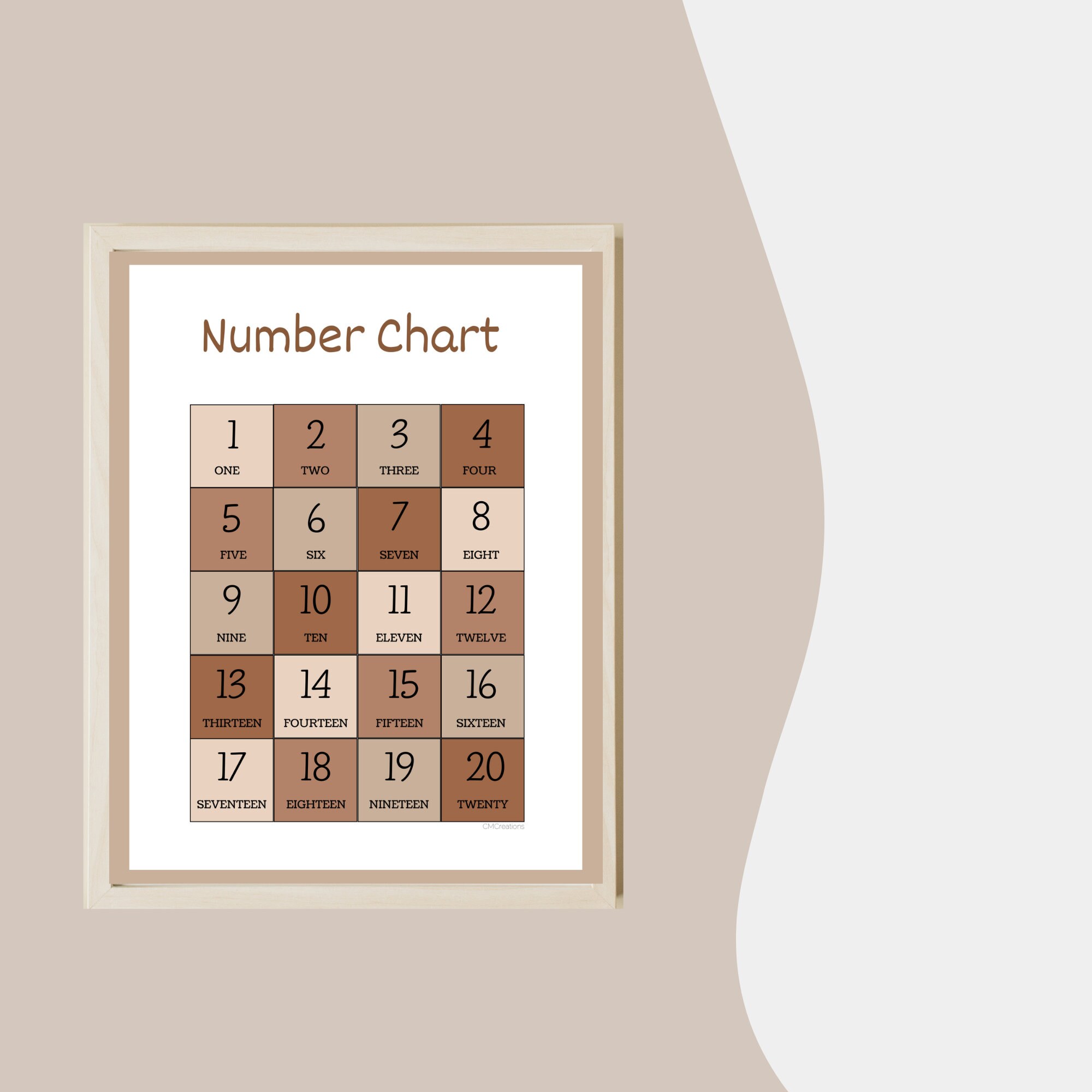Neutral Colors Number Chart | Numbers 1 Through 20 | Multiple Sizes - Etsy