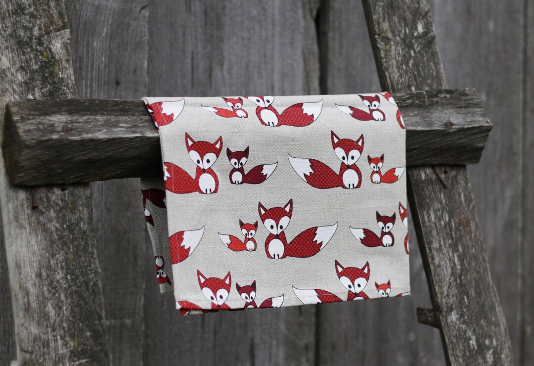 Funny Linen Towel*fox Motif Towel*kitchen Towels*funny Dish Towels ...