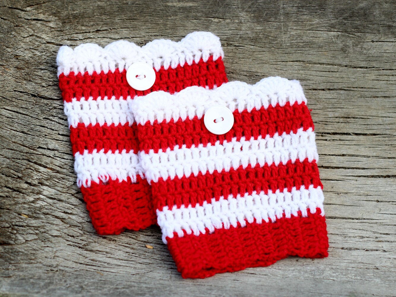 WHITE RED STRIPED Boot Cuffs/crochet Handmade Boot Cuffs/ Crochet Leg ...