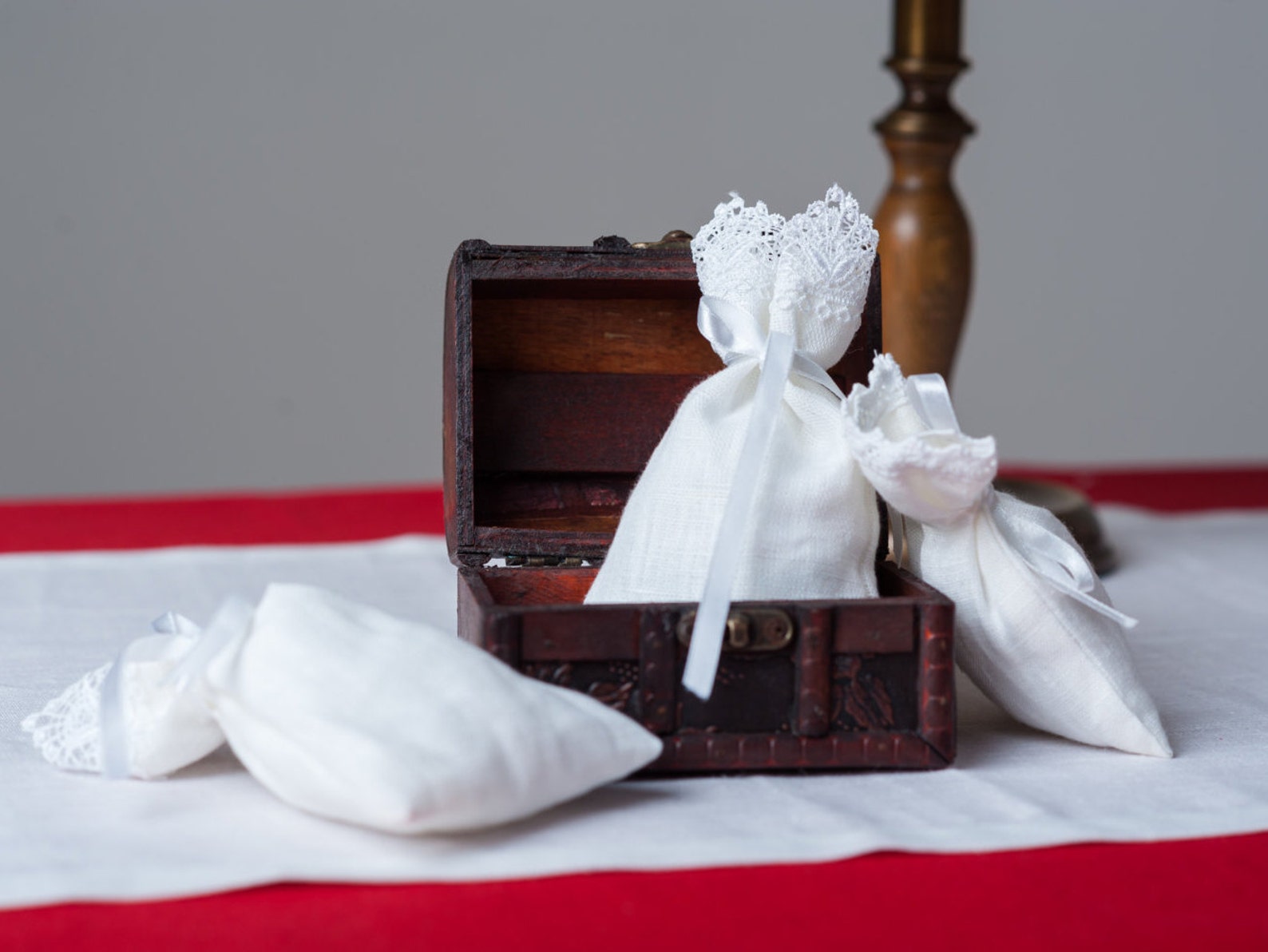 Set of 10 White Linen (flax) Bags Pouch With Lace and White Ribbon/gift ...