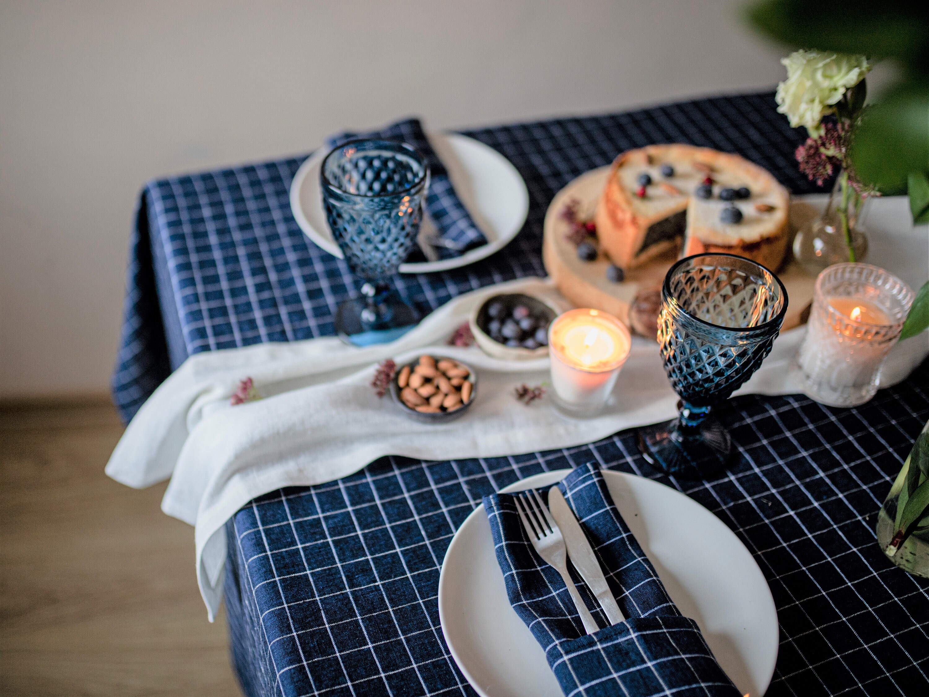 Royal Blue Table Setting, Linen Table Clothes, Blue Wedding Table Cloth ...