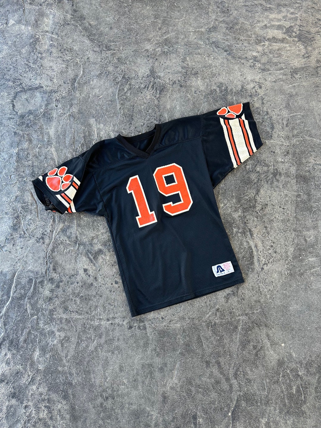 Vintage Sports Belle Nylon Mesh Football Jersey Black and Orange 80s ...