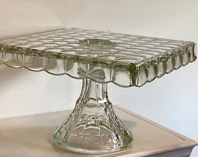 Fostoria American Square Cake Plate Stand W Rum Well 10” X7”, Beautiful ...