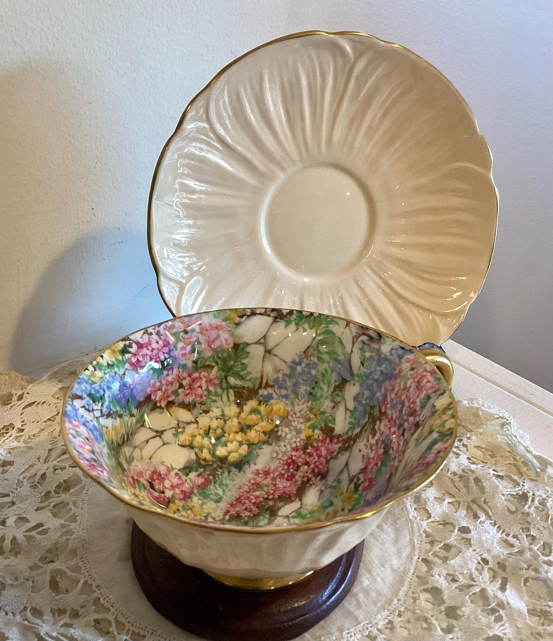 Shelley Chintz Rock Garden Wide Mouth Oleander Cup and Saucer Pale Peach - Etsy
