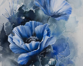 Himalayan Blue Poppy Flower Art Print, Botanical Art Print, Flower Wall ...