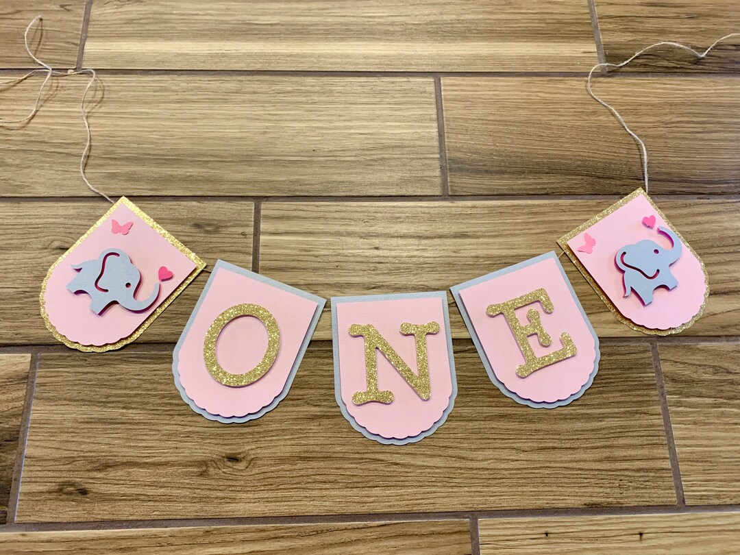 Pink Elephant First Birthday Banner: Handmade Highchair Decoration - Etsy