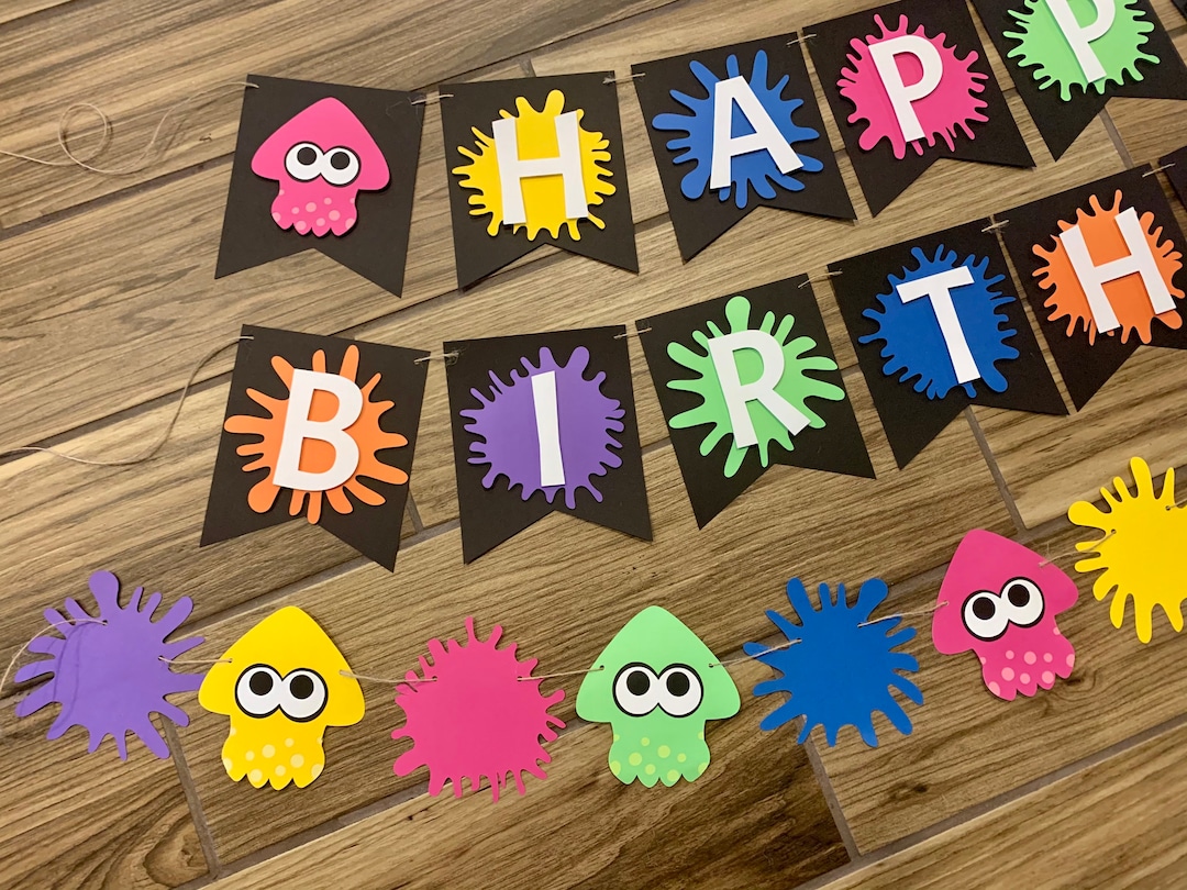 Splatoon Happy Birthday Banner Splatoon Theme Banner Splatoon Birthday ...