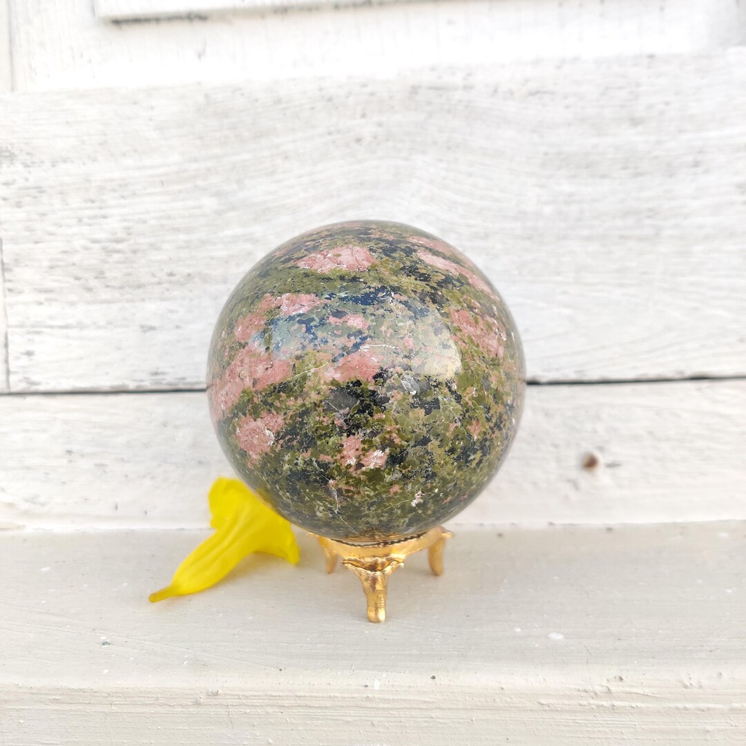 75MM Natural Green Unakite Sphere Healing Aura Spirit Energy Stone Hand ...