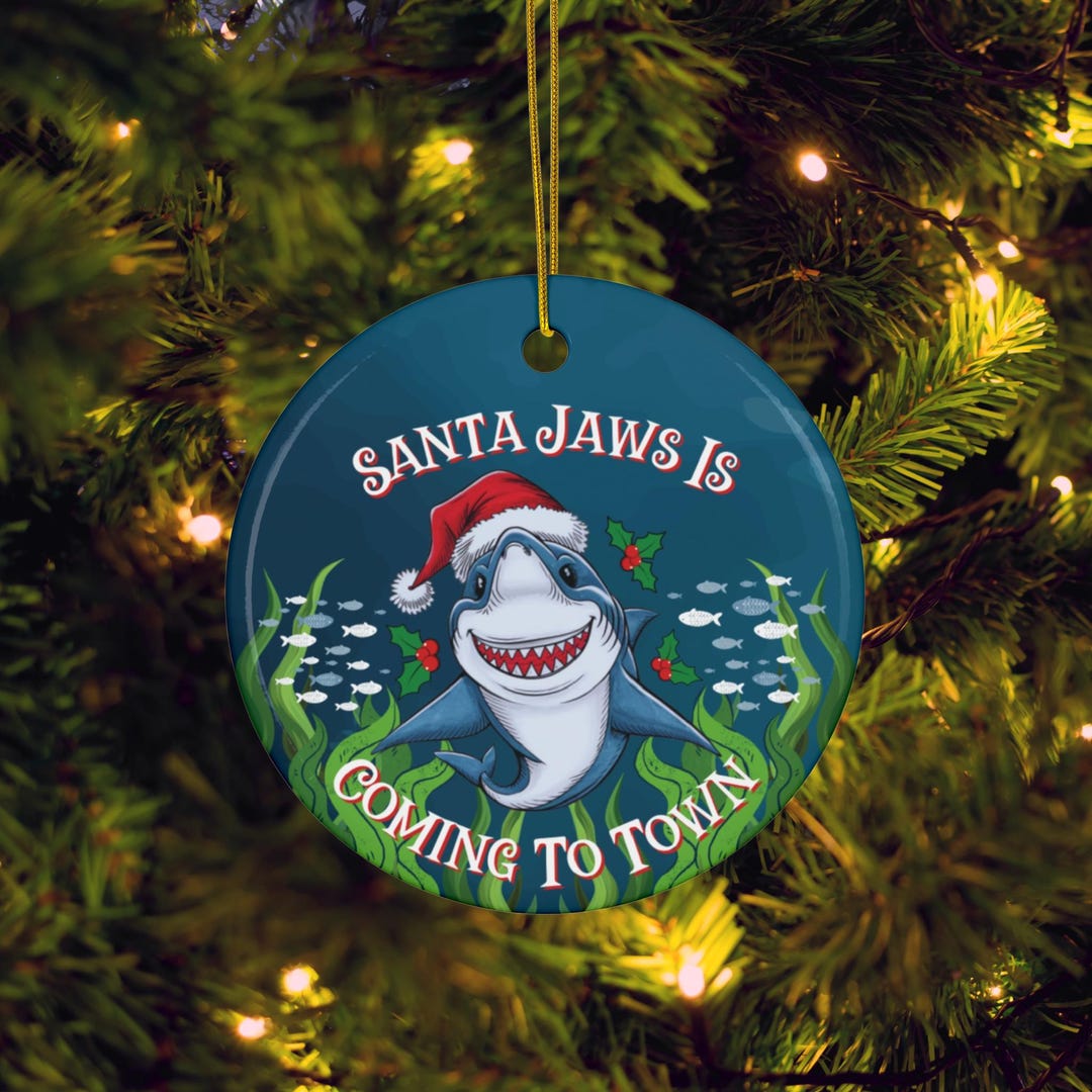 Santa Jaws is Coming to Town Ornament, Funny Great White Shark ...