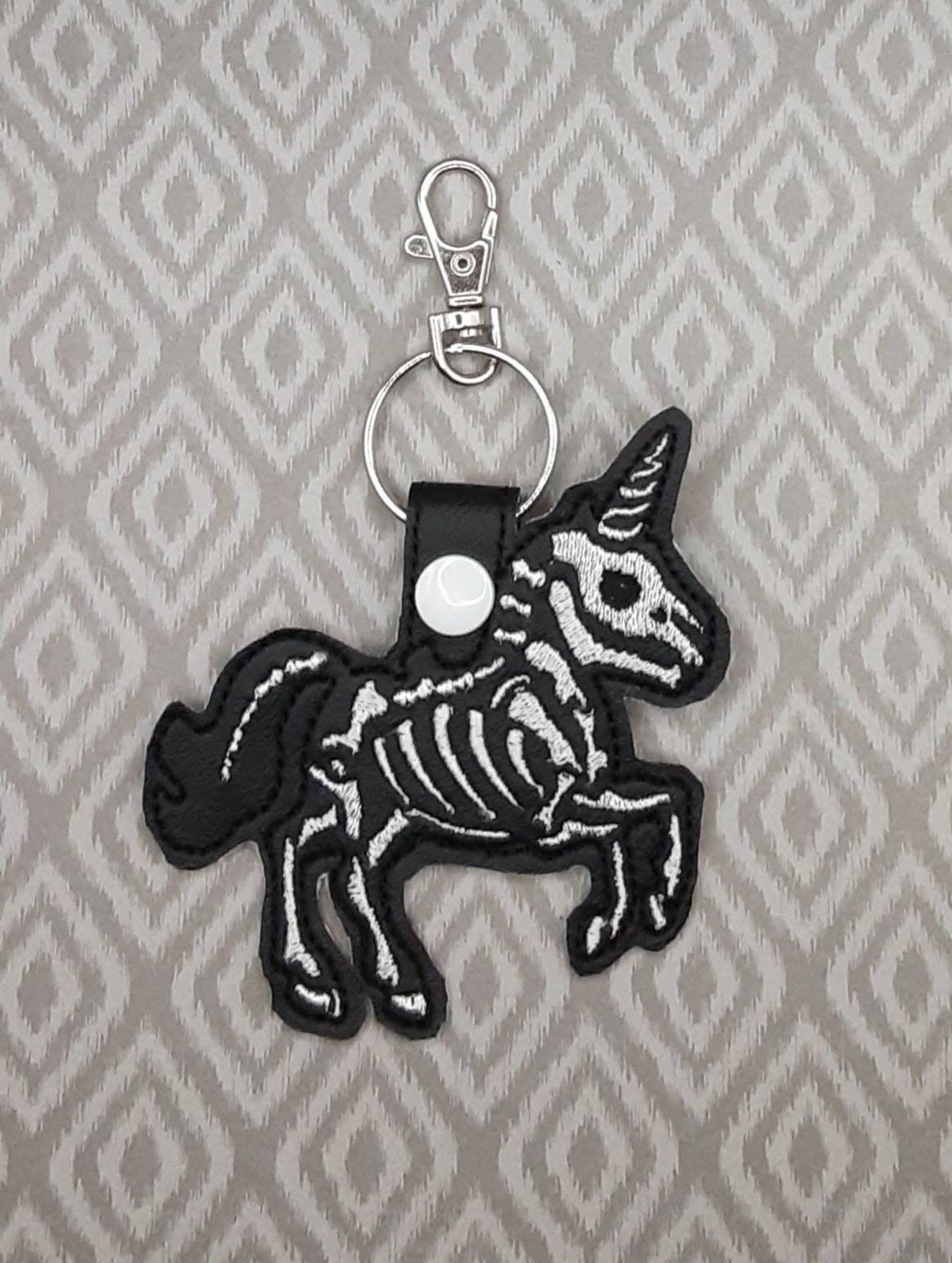 Spooky Unicorn Skeleton Clip on Keychain, Creepy Cute Chibi Handcrafted ...