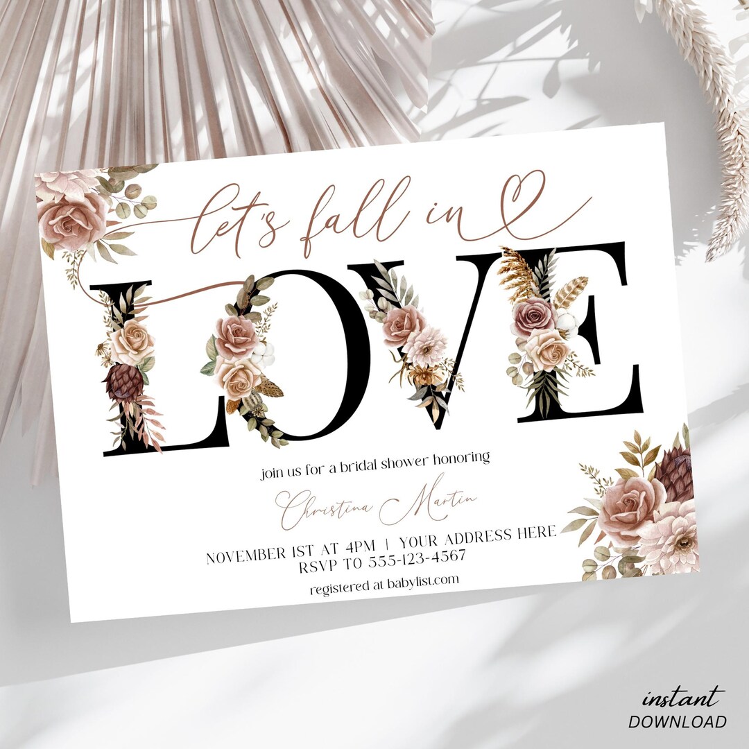 Bridal Shower Invitation, Fall Bridal Shower Invitation, Let's Fall in ...