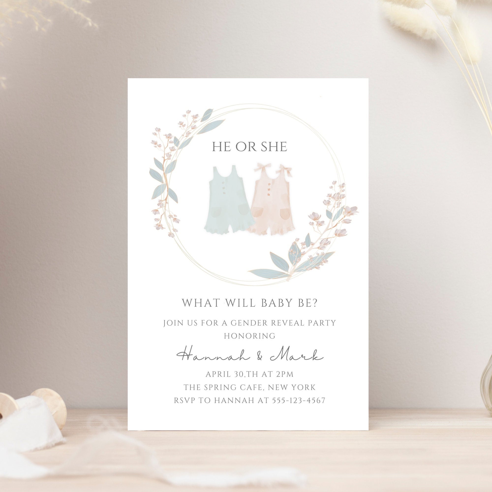 Sage and Pink Gender Reveal Invitation, Digital Gender Reveal ...