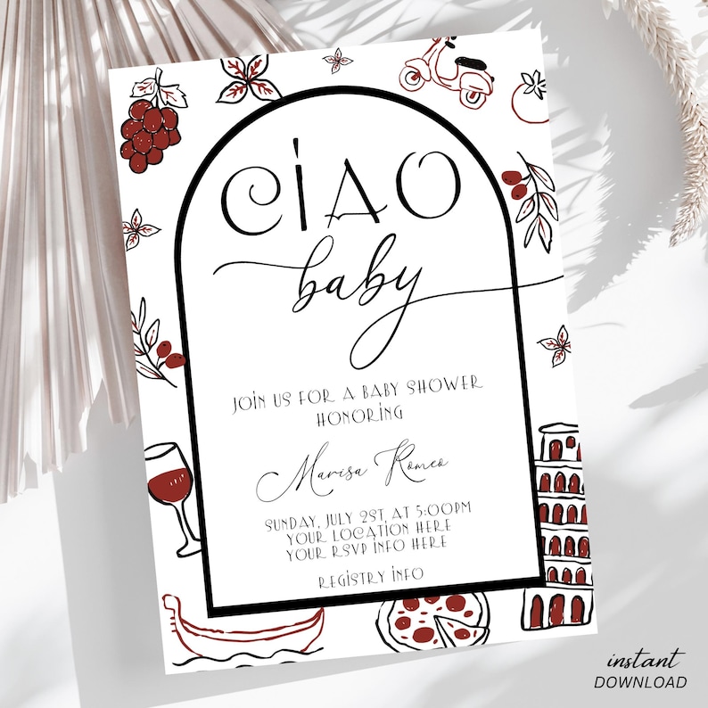 Ciao Baby Invitation, Italian Baby Shower Invitation, Italian Theme ...