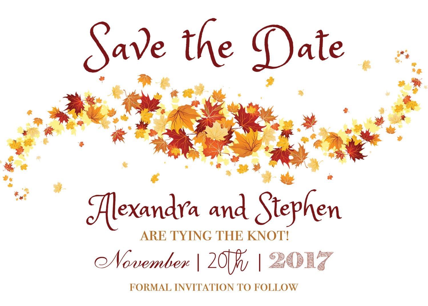 Fall/autumn Leaves Save the Date Fall Save the Date Falling - Etsy