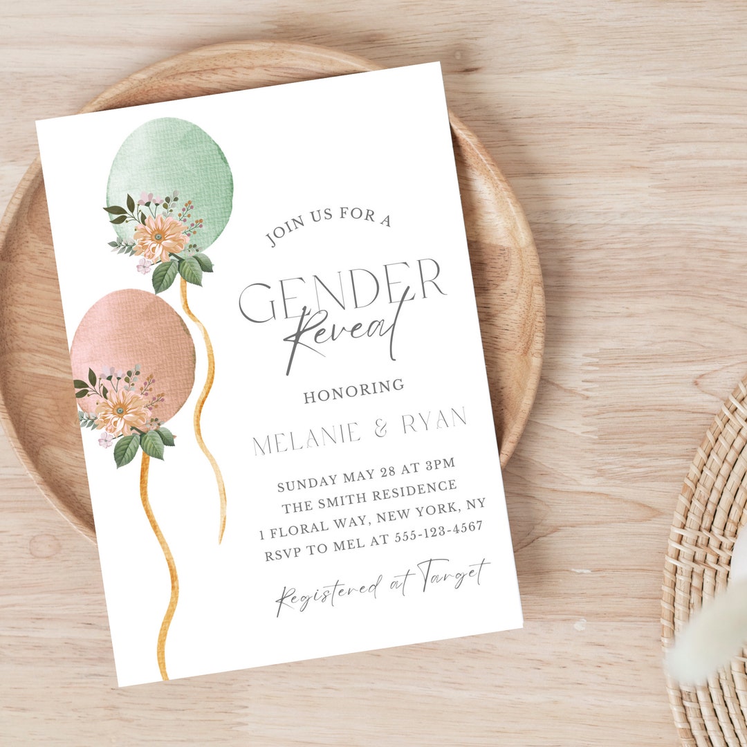 Sage and Pink Gender Reveal Invitation Digital Download, Green and ...