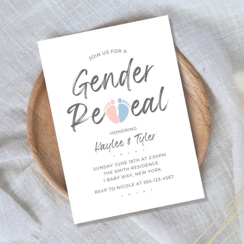 Gender Reveal Digital Invitation Foot Prints Gender Reveal Digital ...