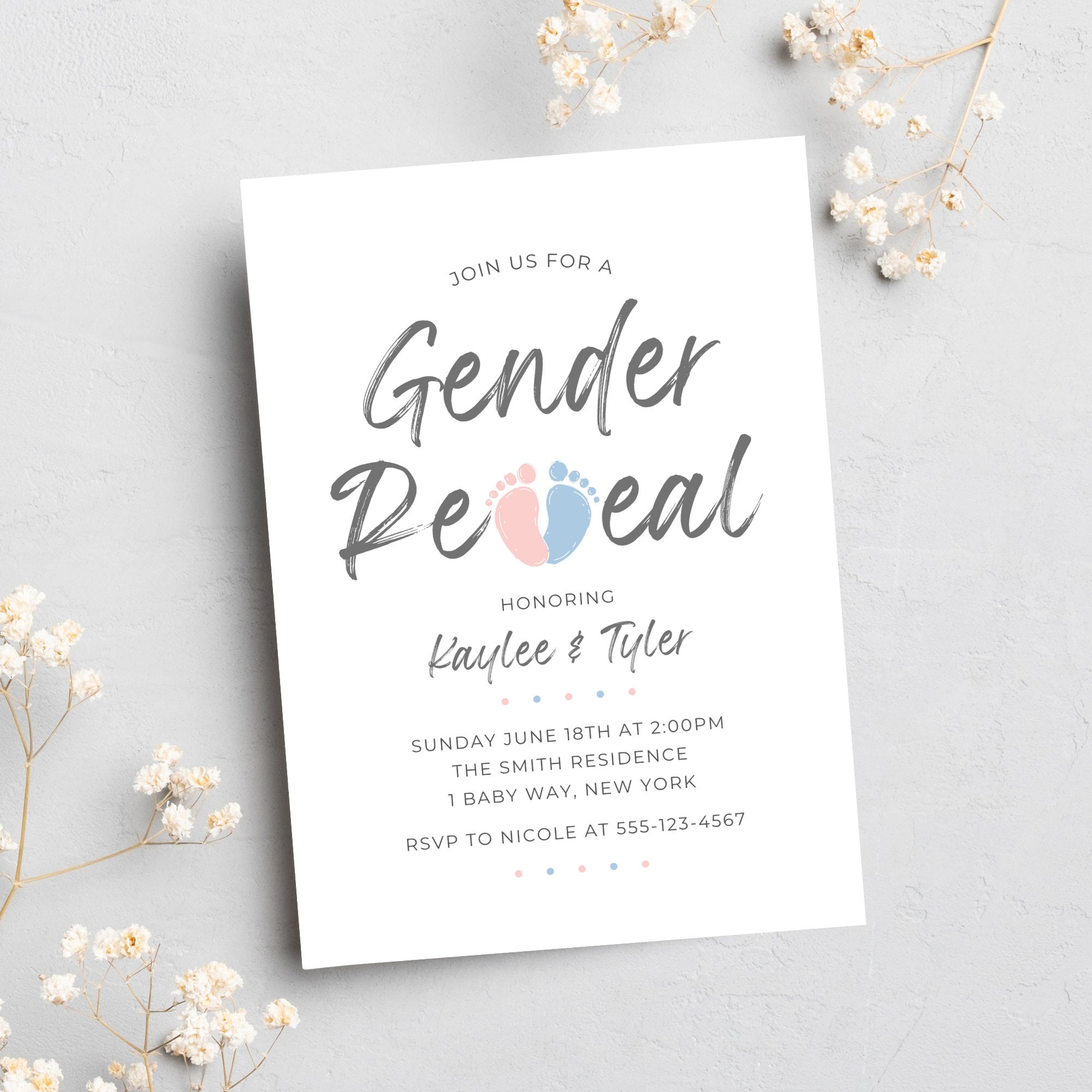 Gender Reveal Digital Invitation Foot Prints Gender Reveal Digital ...