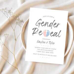 Gender Reveal Digital Invitation Foot Prints Gender Reveal Digital ...