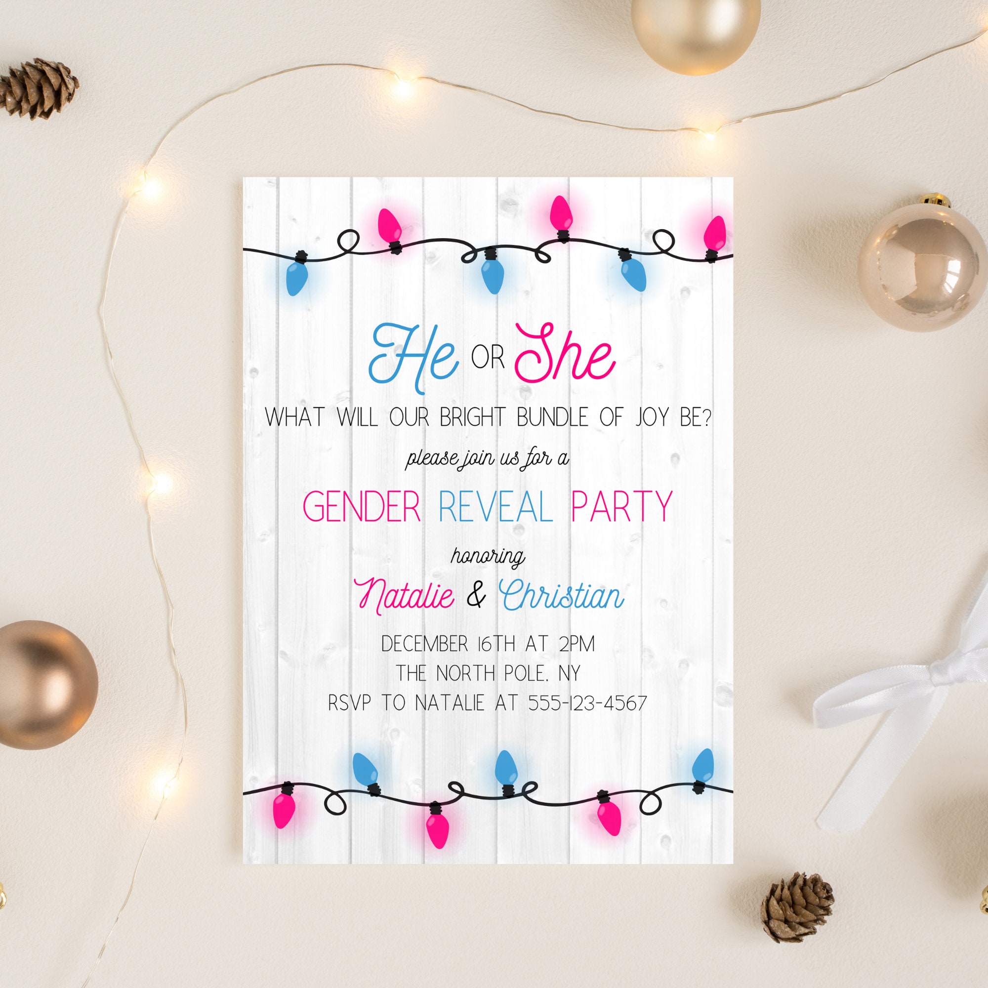 Christmas Gender Reveal Invitation Digital Christmas Lights Gender ...