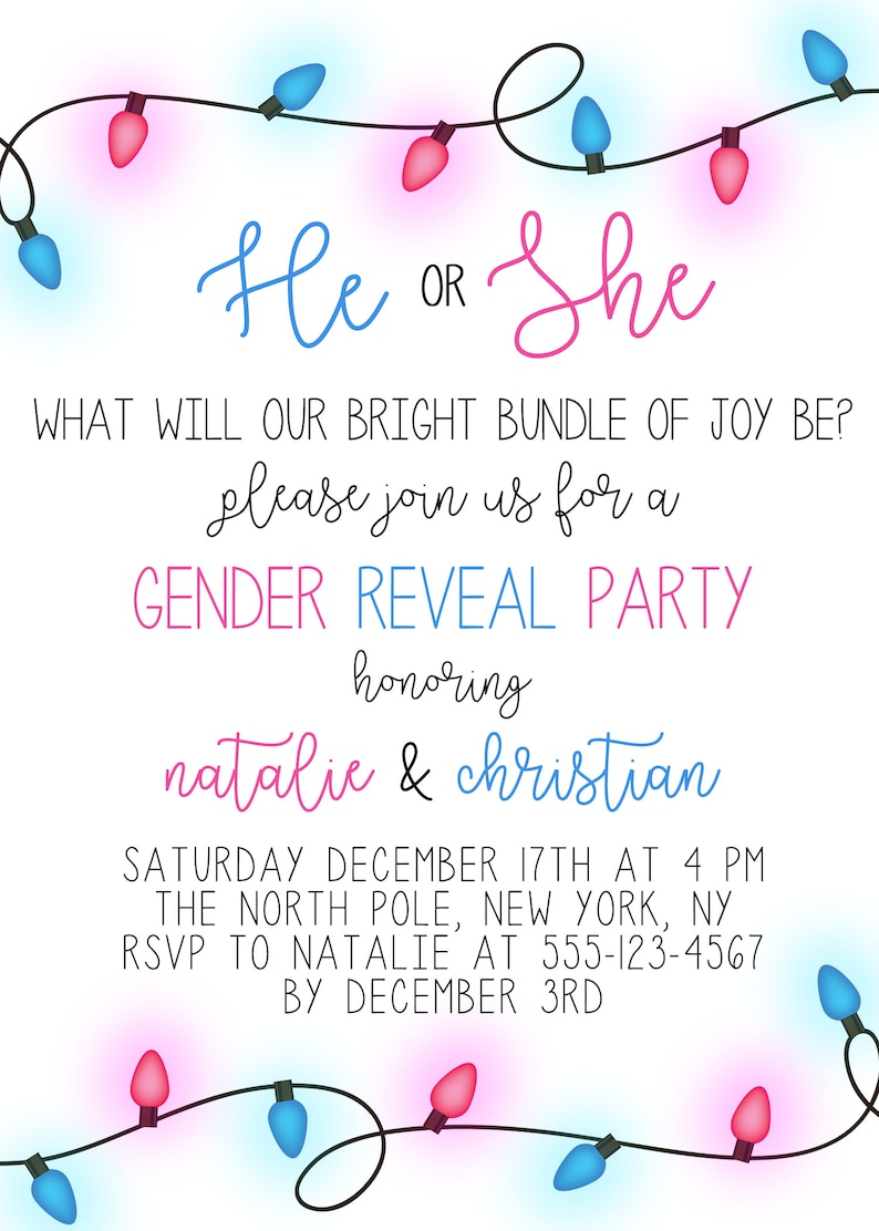 Winter Gender Reveal Invitation Christmas Lights Gender | Etsy Winter Gender Reveal Invitation Christmas Lights Gender | Etsy
