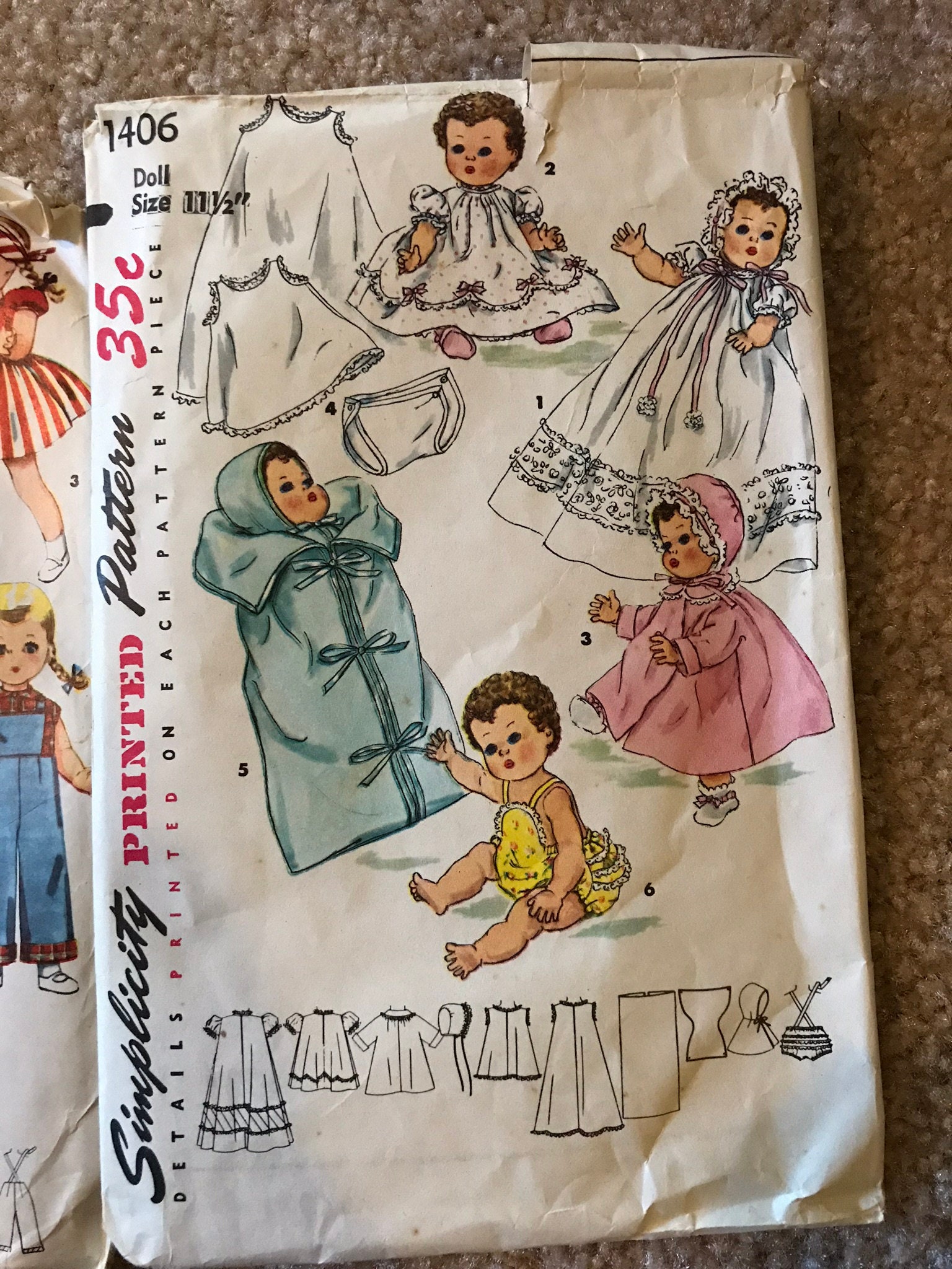 RARE Vintage 50s Sewing Patterns - Simplicity - Doll Size 11 1/2 and 17 ...