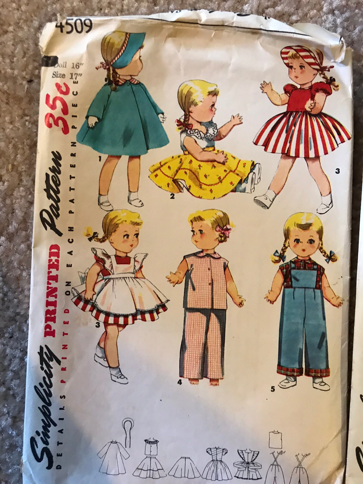 RARE Vintage 50s Sewing Patterns - Simplicity - Doll Size 11 1/2 and 17 ...