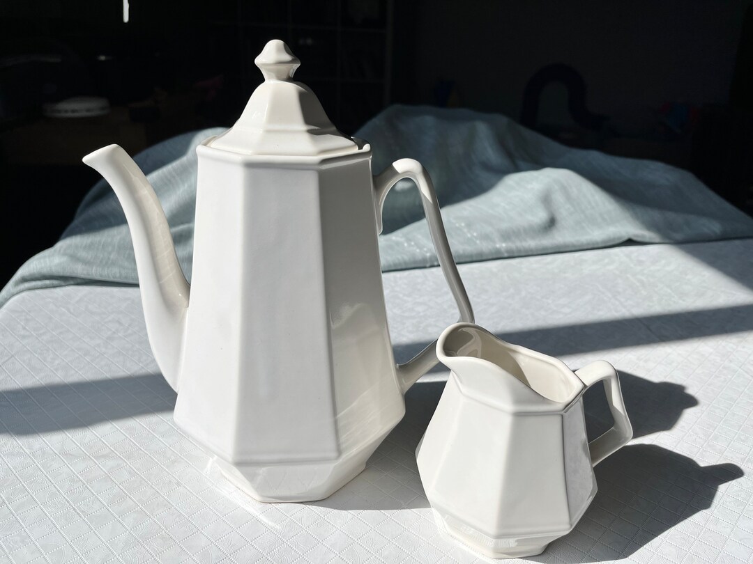 Vintage White Coffee Carafe and Creamer Set - Etsy