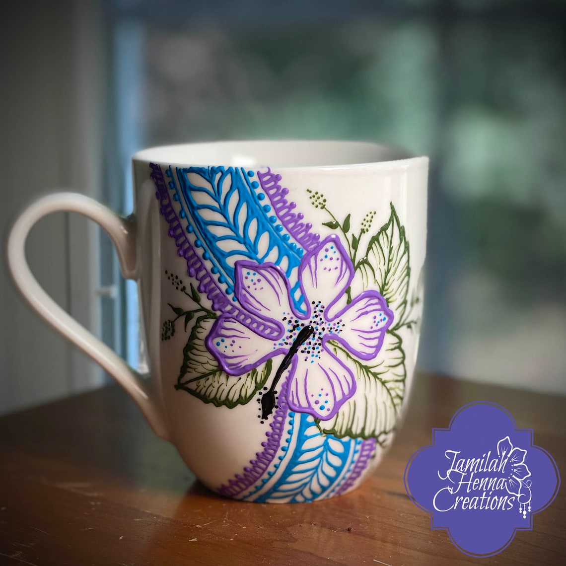 Upcycled Coffee Mug White With Purple Hibiscus Flower - Etsy