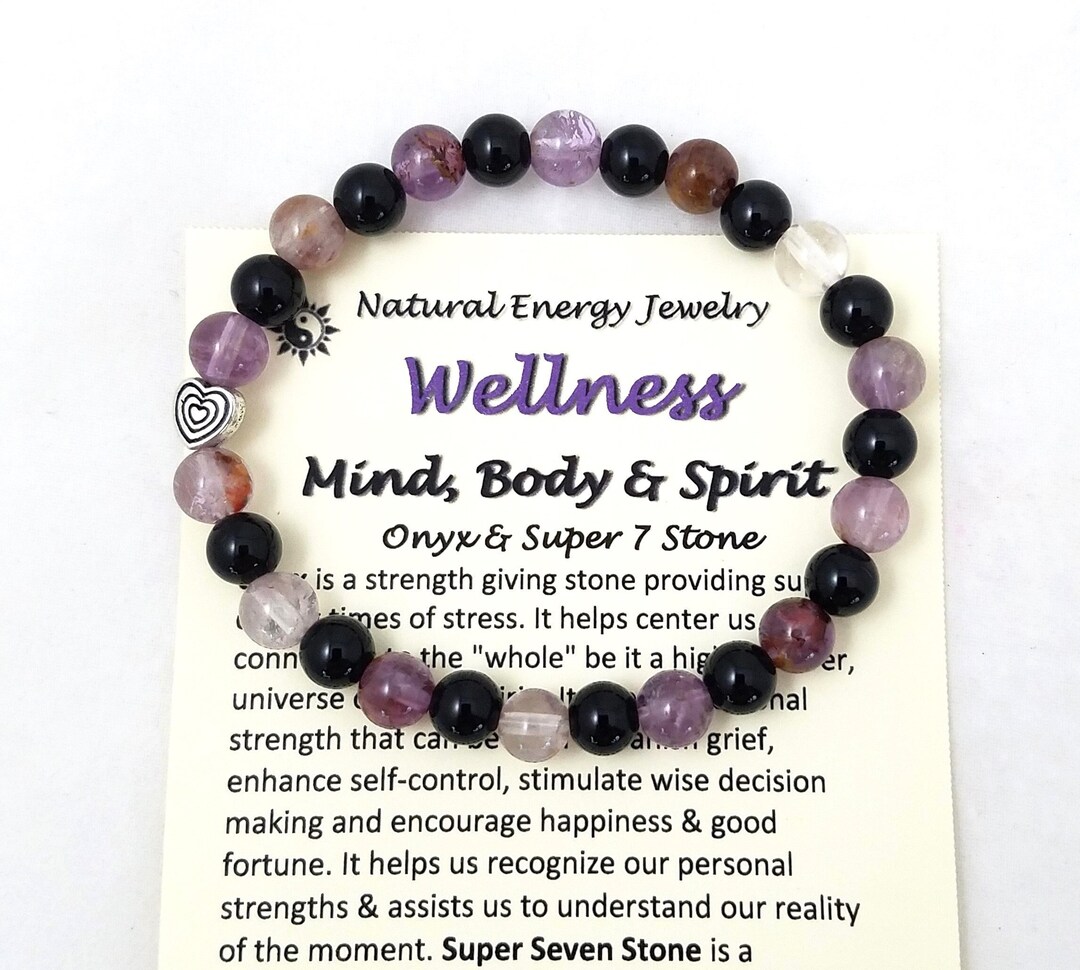 Mind, Body, Spirit Wellness Jewelry, Onyx & Super 7 Stone Bracelet ...