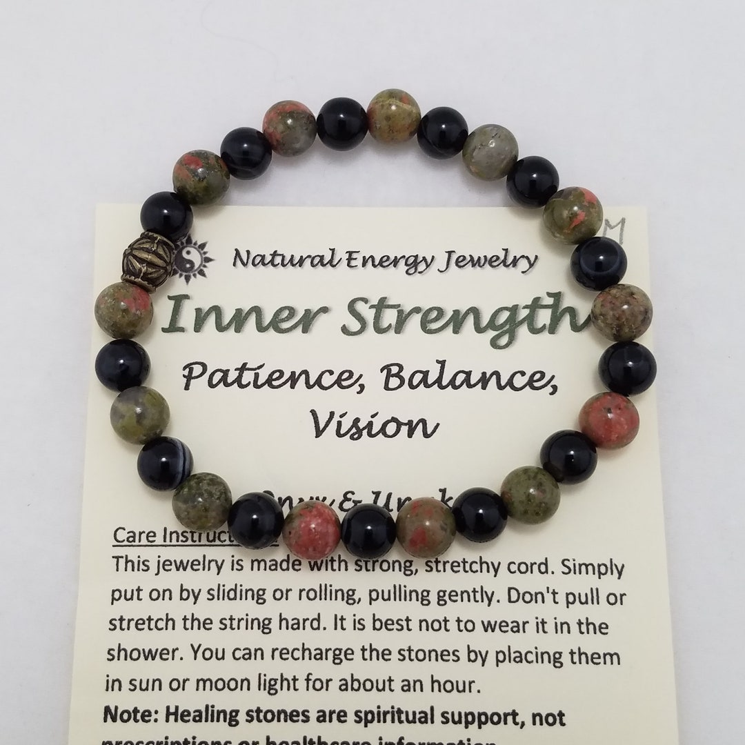 Inner Strength Bracelet or Anklet, Onyx & Unakite Bracelet, Patience ...
