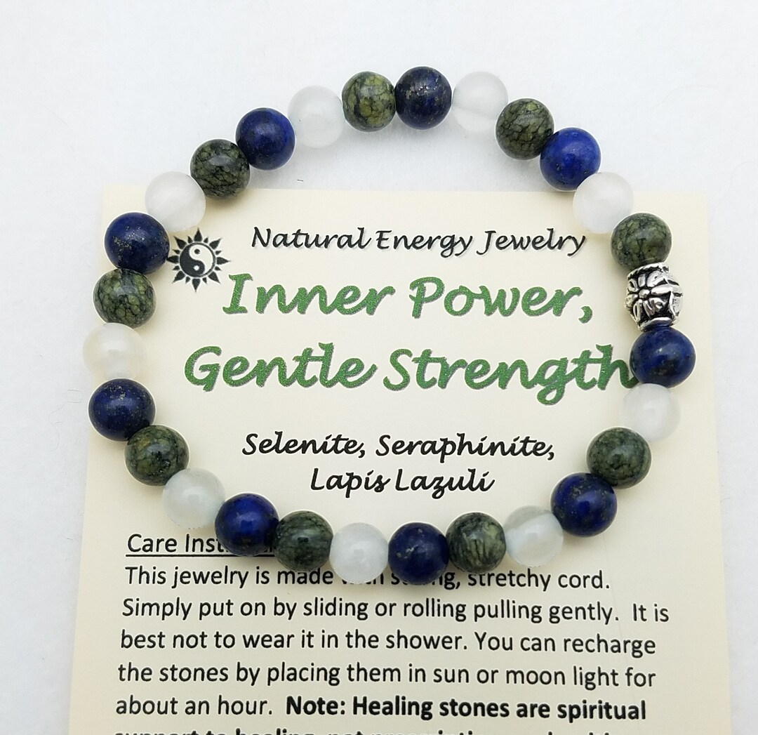 Power and Strength Bracelet, Lapis Lazuli, Selenite & Seraphinite ...