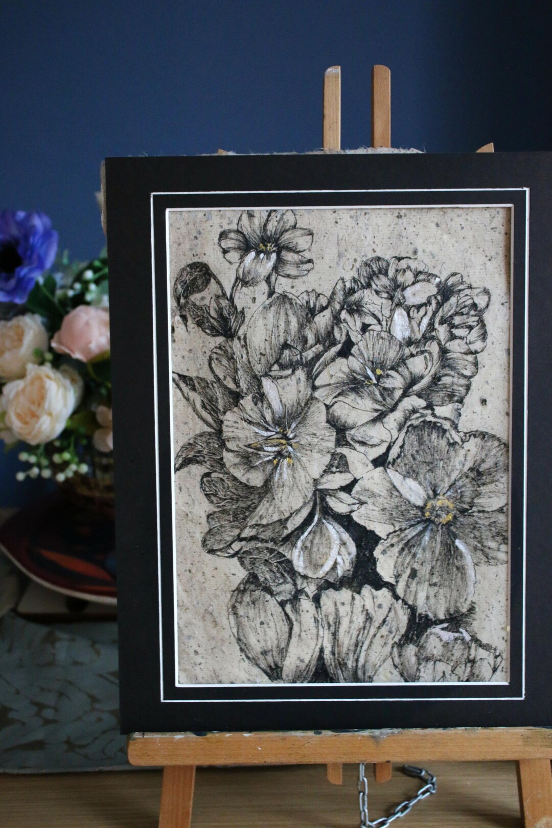 Original Signed Drawing of Flowers on Mulberry Paper - Etsy