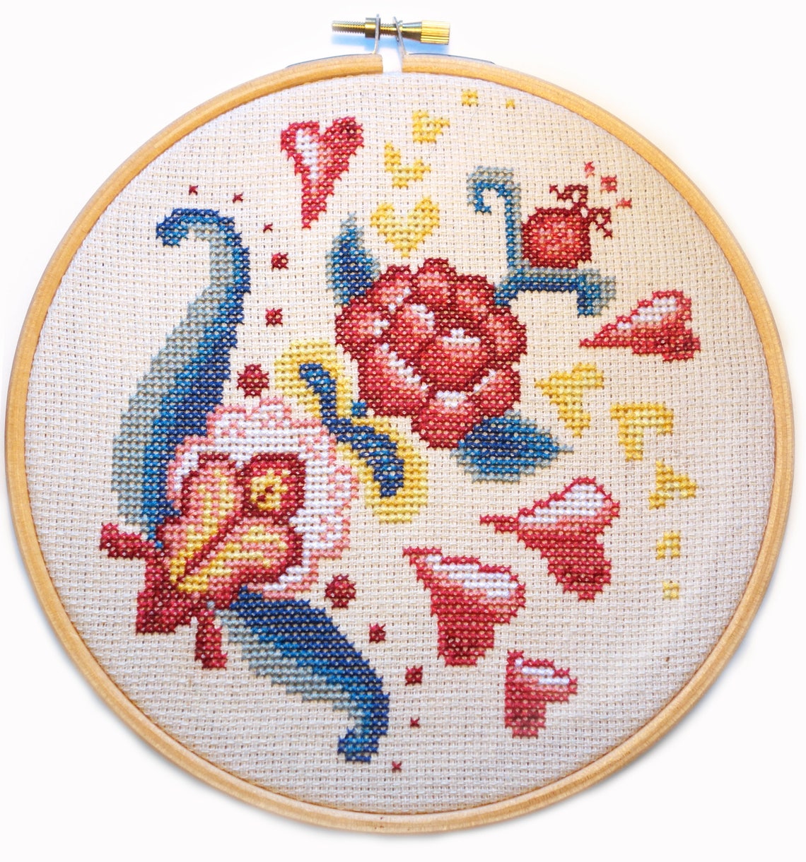 Kurbits Heart Flower Cross Stitch Pattern Instant Download - Etsy Sweden