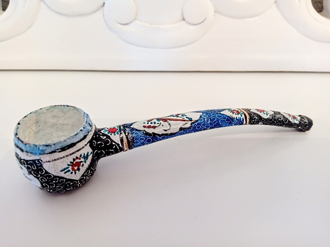 Unique Vintage Enameled Metal Pipe Hand Crafted Pipe Art Pottery Hand ...