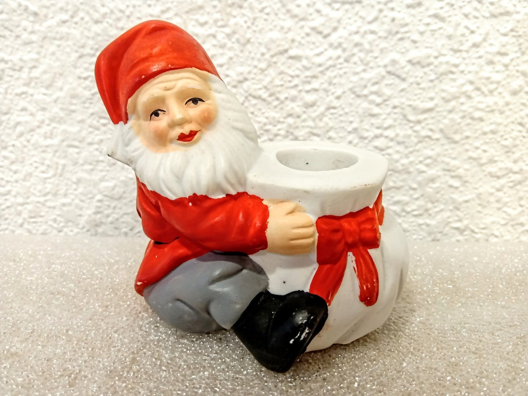 Vintage Christmas Candle Holder Pottery Santa Candlesticks Swedish ...