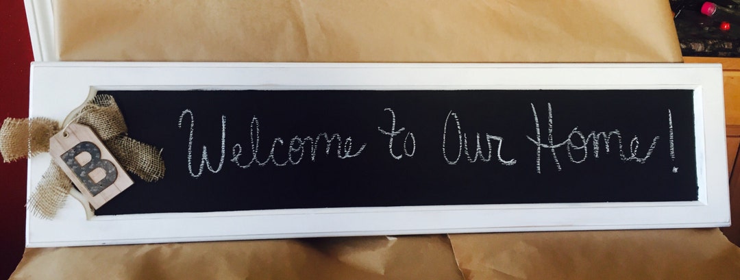 Buy Custom Distressed Rustic Chalkboard With Family Letter and Burlap ...