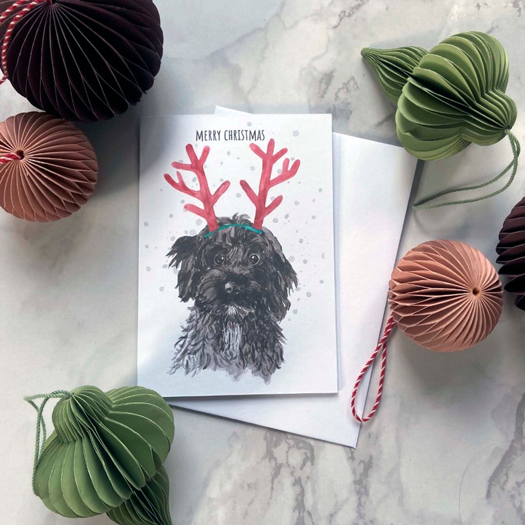 Cockapoo Christmas Card, Cavapoo Christmas Card, Black Dog Christmas ...