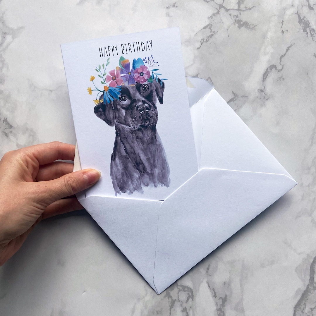 Black Labrador Birthday Card: Floral Crown Dog Art - Etsy