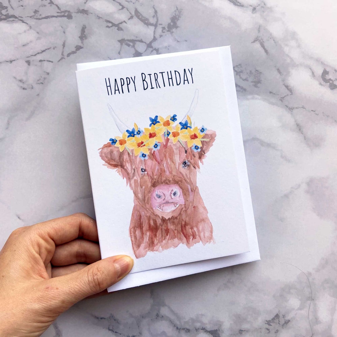Highland Cow Birthday Card, Highland Cow Card - Etsy
